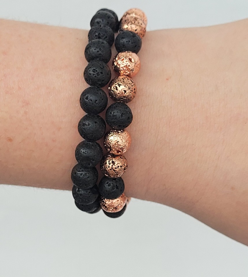 Lava Volcanic Rock Stone Bracelet Golden Crystal Stone Healing Handmade ...