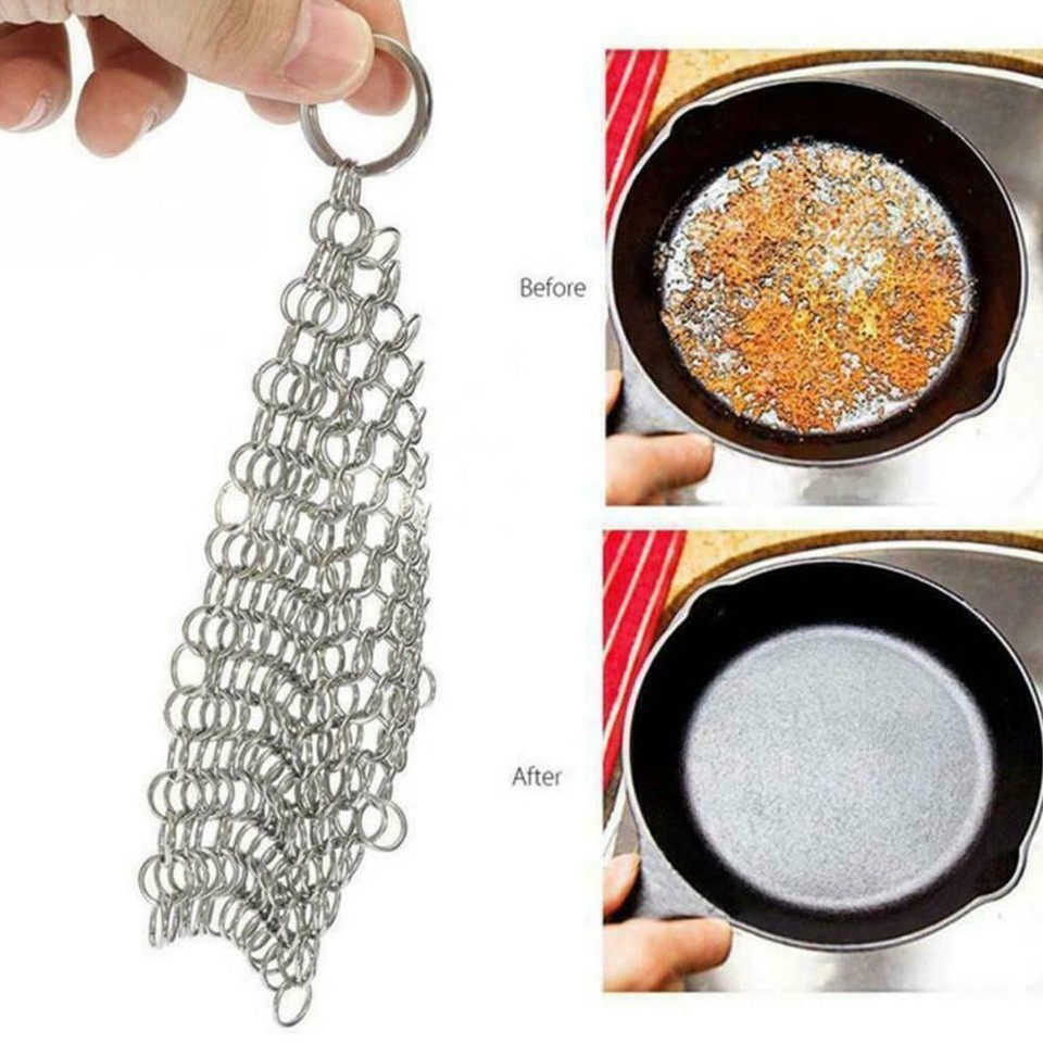Cast Iron Cleaner Chainmail Scrubber for Cookware Kitchen Tool for Easy ...
