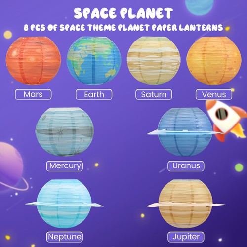 8Pcs Planet Paper Lanterns Solar System Space Paper Lanterns Space ...
