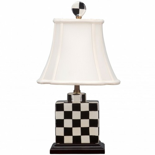 GREAT SMALL BLACK AND WHITE CHECKERED SQUARES PORCELAIN LAMP | eBay