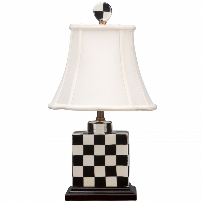 GREAT SMALL BLACK AND WHITE CHECKERED SQUARES PORCELAIN LAMP | eBay