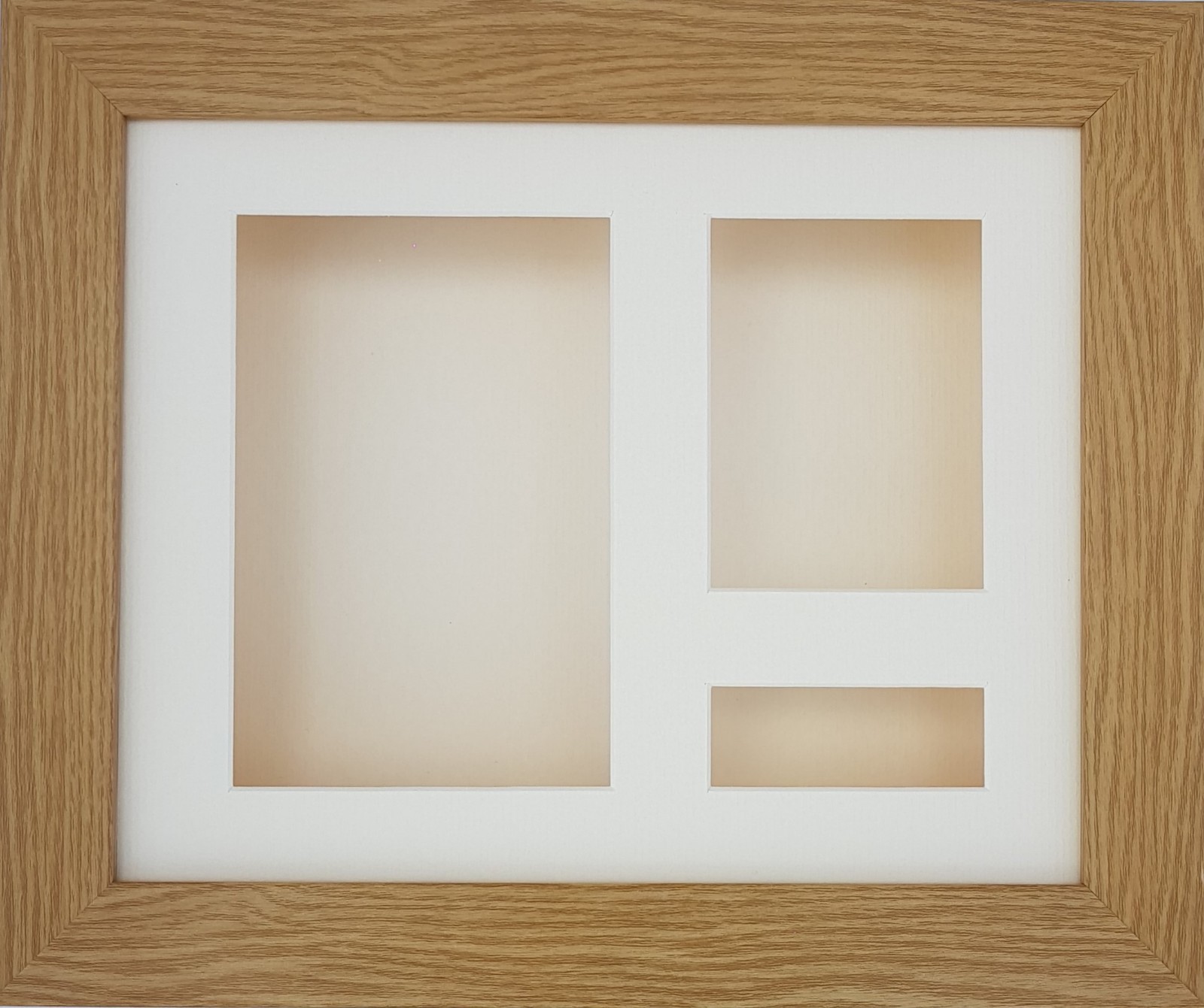 3D Deep Box 12"x10" Oak Effect Picture Frame Cast Memorabilia 3 Window ...