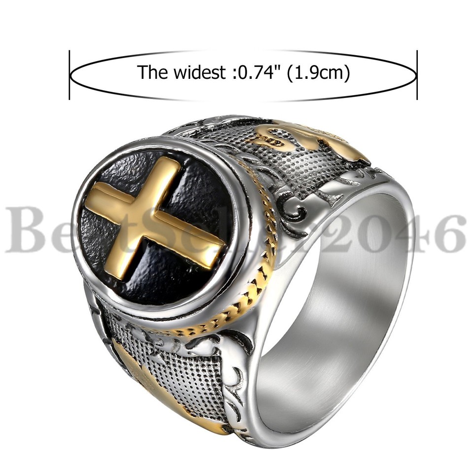 Men's Biker Retro Stainless Steel Christian Holy Cross Prayer Ring Band ...
