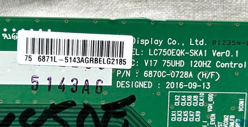 SONY XBR-75X850E T-CON BOARD 6871L-5143A | eBay