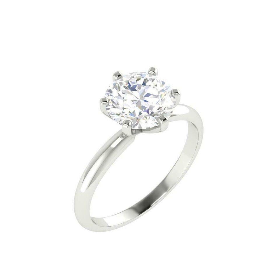 2.10 Ct Round Cut Real White Diamond Solitaire in 925 Silver Engagement ...