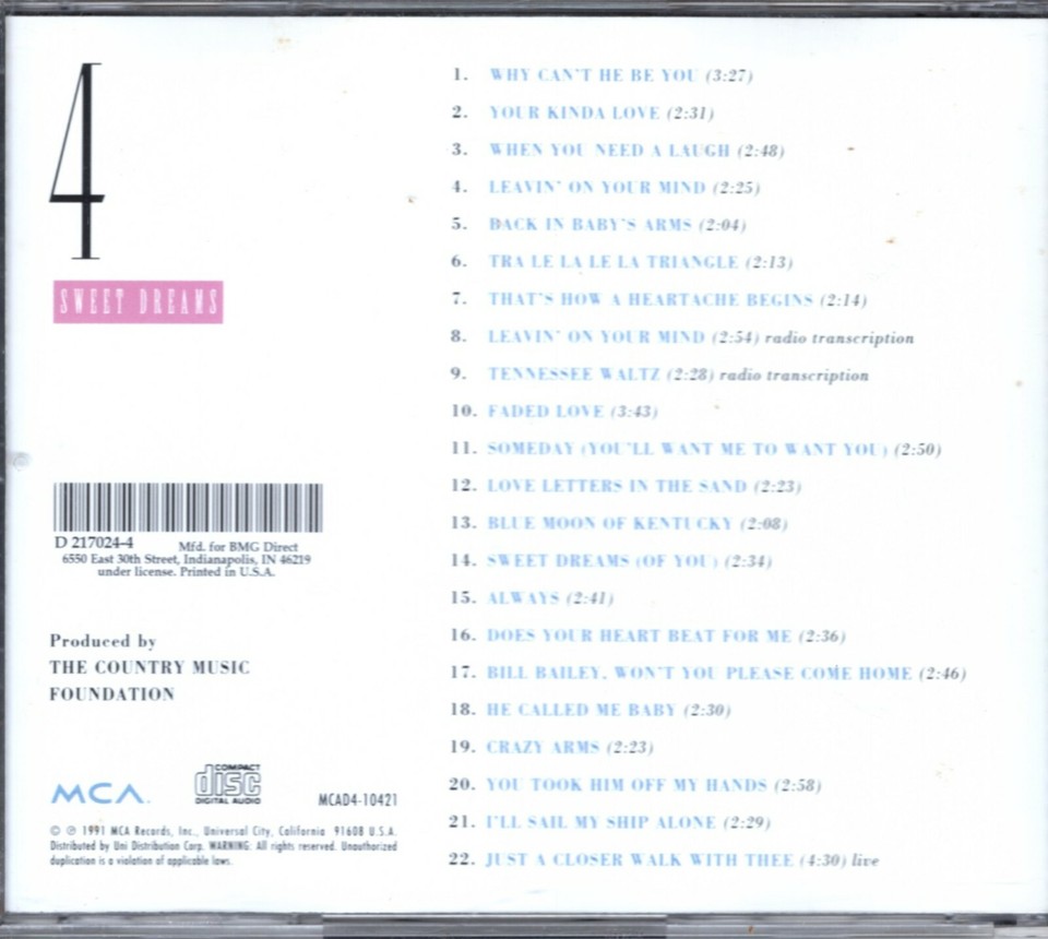 THE PATSY CLINE COLLECTION CD BOX SET 1991 COUNTRY MUSIC FOUNDATION ...