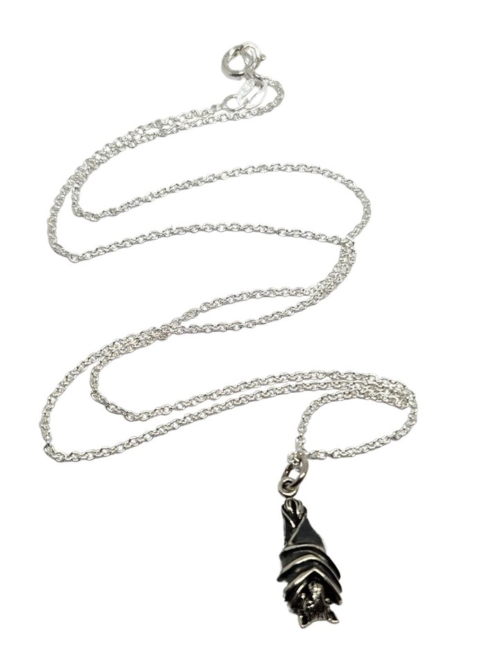 Bat Pendant Necklace 925 Silver Realistic Curse Nosferatu Vampire 18 ...