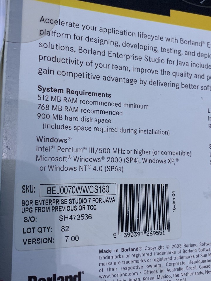 Borland 2003 ENTERPRISE Studio 7 For Java Vintage Software For Collector | eBay UK