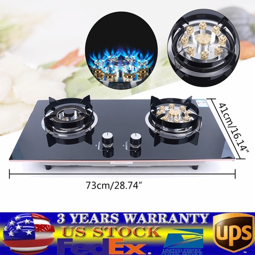 Kitchen Natural Gas Cooker Gas Cooktop Stove Top 2 Burners Built-in NG ...