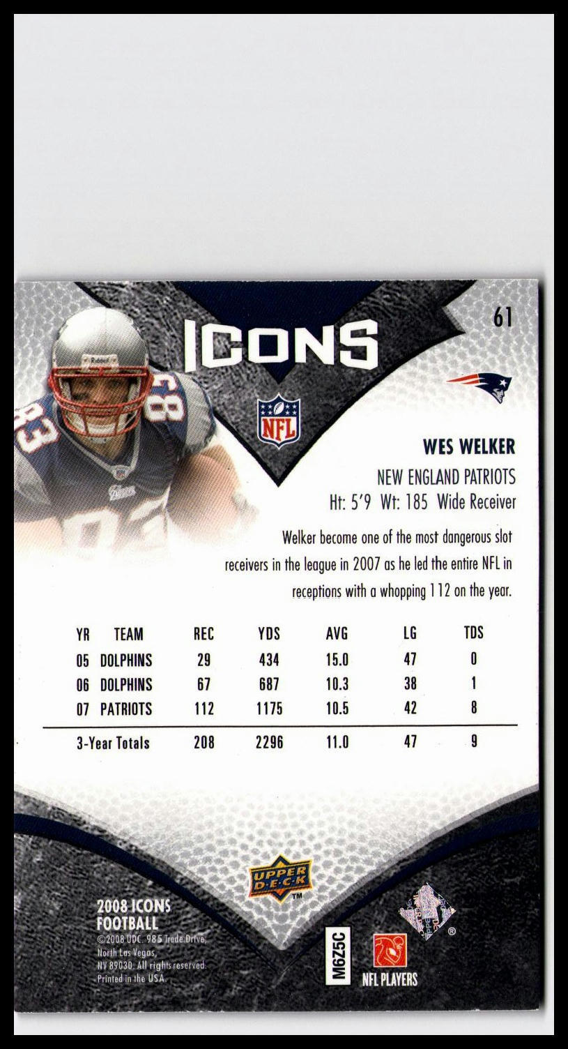 2008 Upper Deck Icons - #61 Wes Welker for sale online | eBay