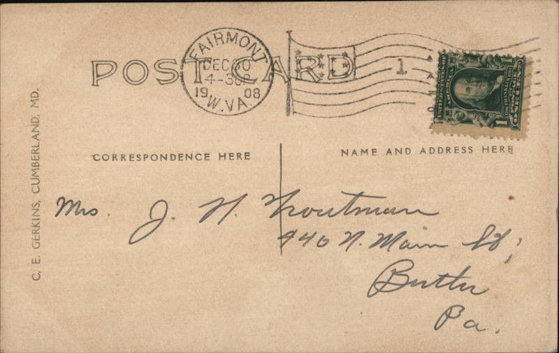 RPPC Fairmont,WV Main Street 1908 W.VA Troutman,Butler,PA Marion County ...