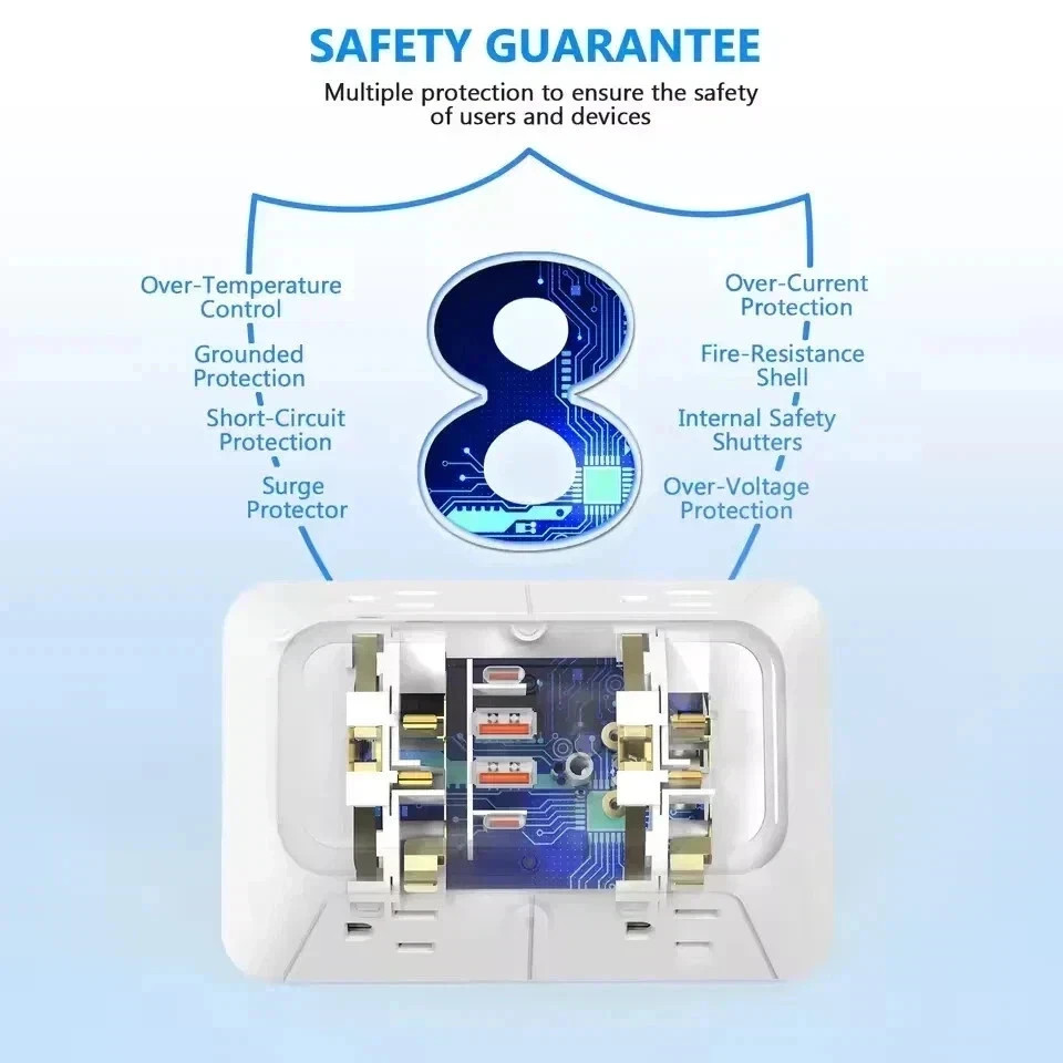 Wall Adapter 6 Outlet Extender Surge Protector Multi Plug USB Charger ...
