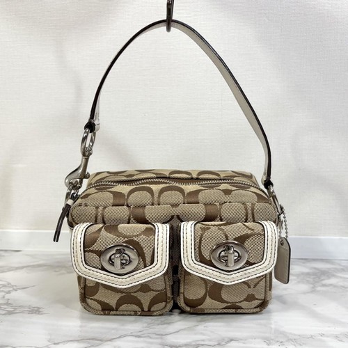 COACH Signature Mini Satchel Bag Accessory Pouch Turn Lock Brown Japan ...
