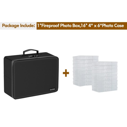 Photo Storage Box with Lock,Fireproof Photo Organizer Box with 16 Inner ...