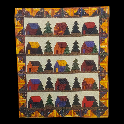 Cabin In The Woods Quilt Pattern, 50x60 Wall Hanging vtg 1990s Forest ...