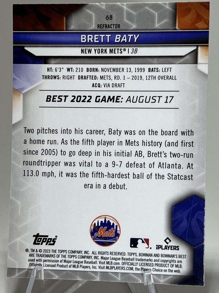 2023 Bowman's Best Brett Baty New York Mets #68 Rookie Card RC | eBay