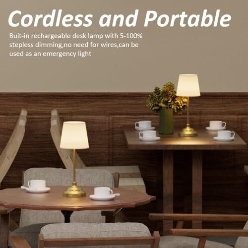 Cordless Table Lamp, 2 Packs Gold Rechargeable Desk Lamp with 6000mAh ...