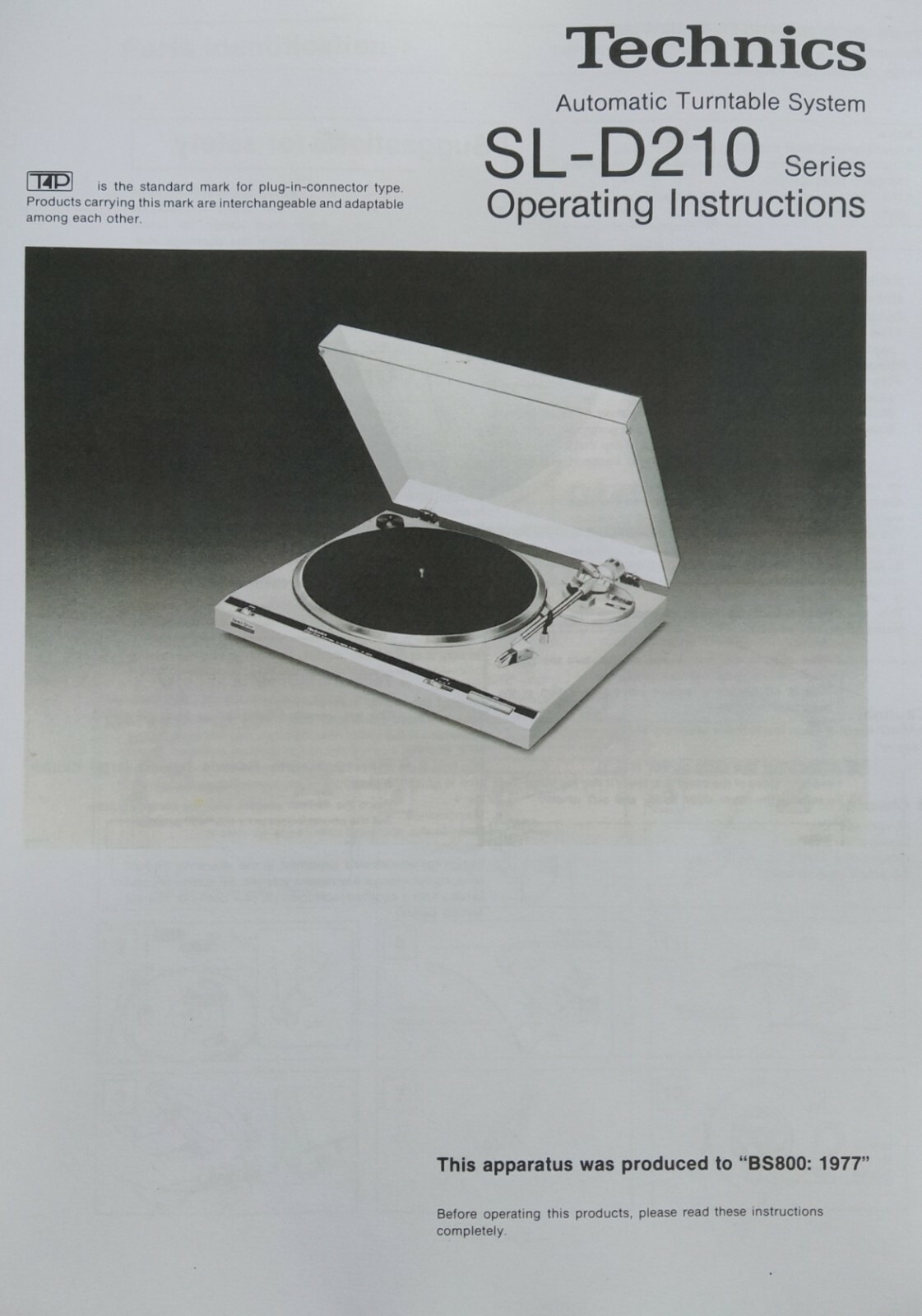 Technics SL-D210 - Turntable System - Operating Instructions - USER ...