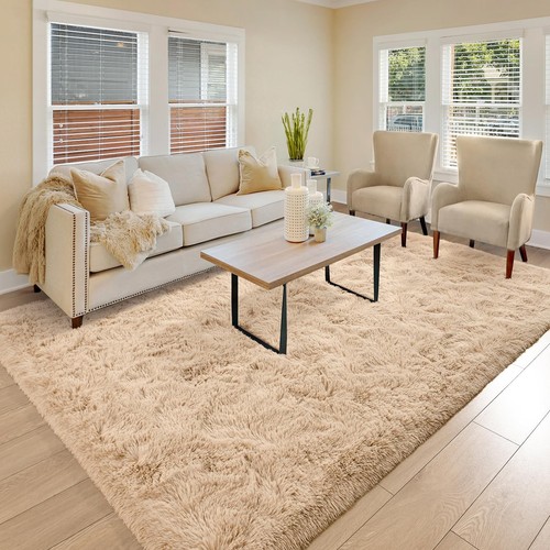 Fluffy Rugs for Living Room 5x8 Light Tan, Washable Large Area Rugs for ...