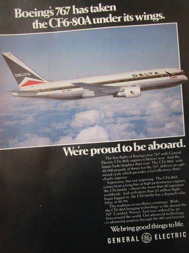 4/1982 PUB GENERAL ELECTRIC CF6-80A ENGINE BOEING 767 AIRLINER DELTA ...