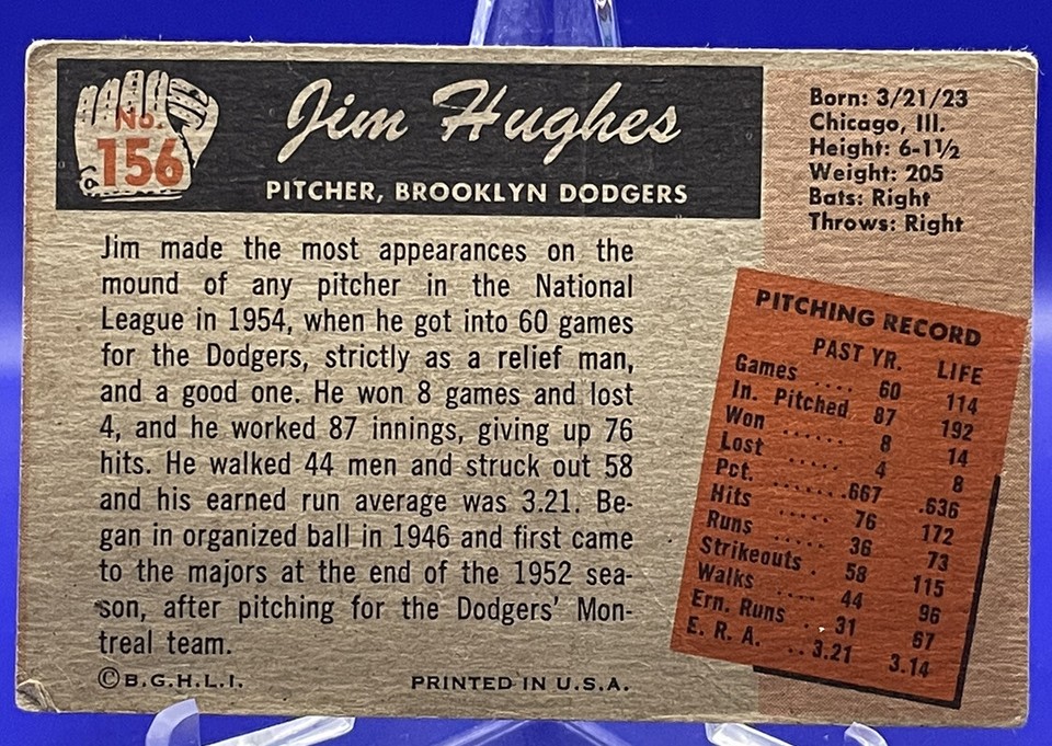 5527* 1955 Bowman # 156 Jim Hughes | eBay