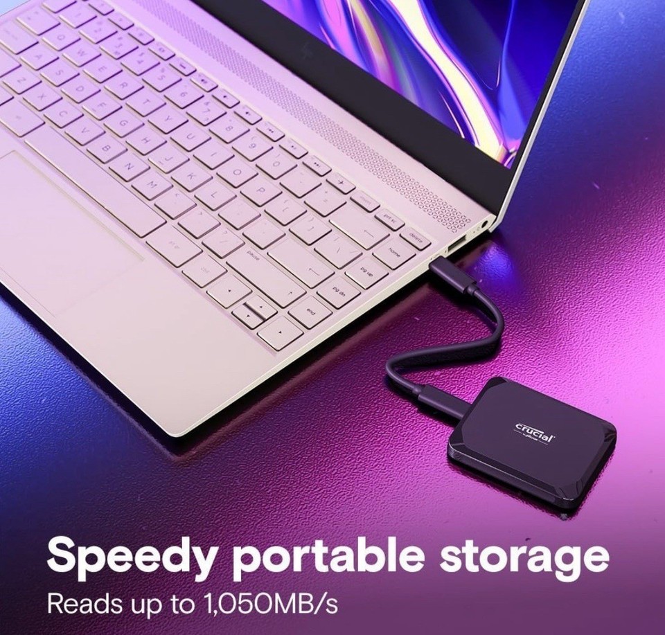 Crucial X9 Portable SSD 1TB/2TB/4TB USB-C 1050MB/s Shockproof External ...