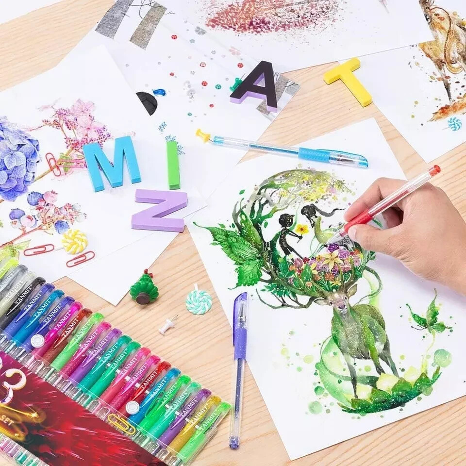 TANMIT Glitter Gel Pens, 33 Colors Neon Glitter Pens Set Gel Art ...