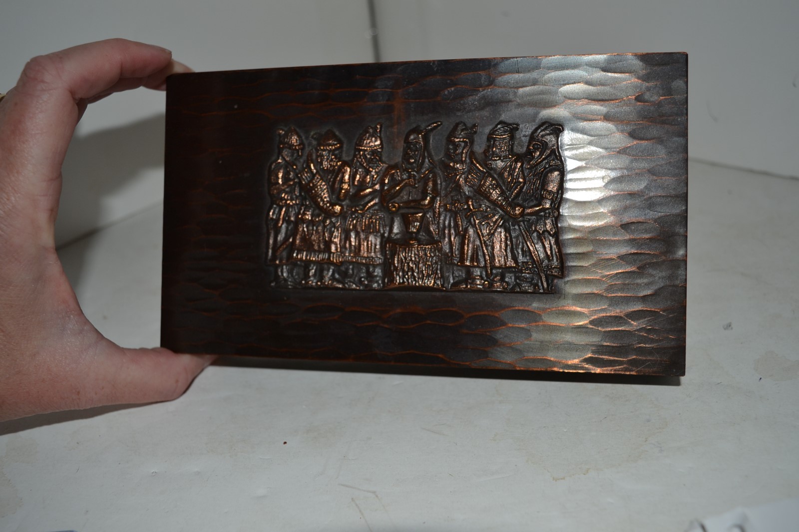 Antique Rare Cigar Wood Box Hammered Copper Tobacco HUNGARIAN Lignifer ...