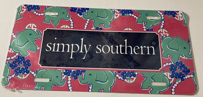 SIMPLY SOUTHERN License Plate Brand New Pink Floral Grn Elephants Beads ...