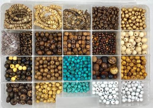 HUGE LOT- Wooden Beads Natural Painted Coconut Shell w/ Organizer | eBay