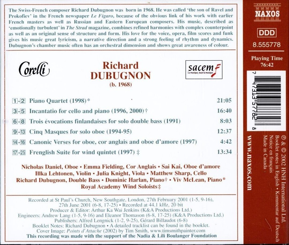 Richard DUBUGNON Piano Quartet / Incantatio / Frenglish Suite (CD, 2002 ...