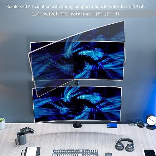 Dual Vertically Stacked Ultra-wide Monitor Desk Mount, Extra Tall Heavy ...