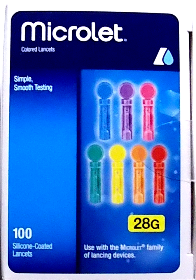 8 New Sealed Boxes--100 Microlet Colored Lancets 28G Exp. 12/31/2029 ...