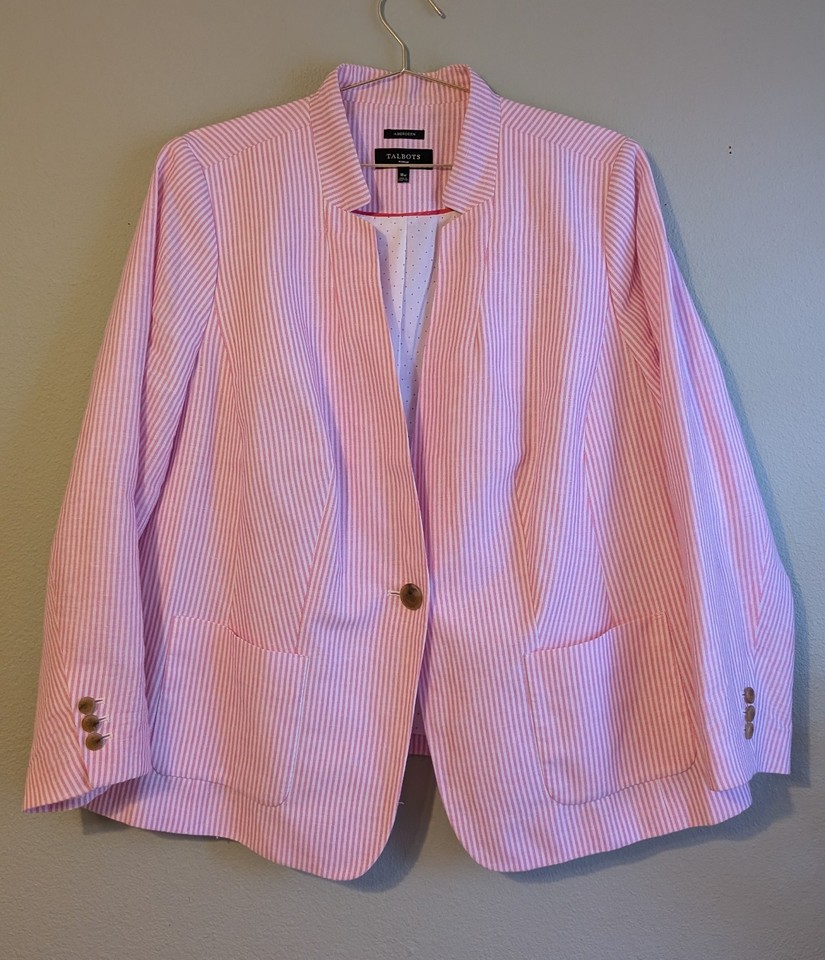 Talbots Aberdeen Womens Linen Cotton Blazer 18W Pink Striped Lined ...