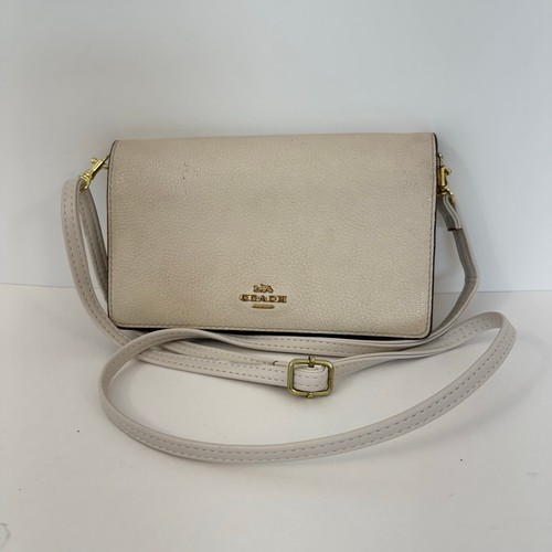 Coach Anna Foldover Pebbled Leather Clutch Crossbody Cream/Off-White ...