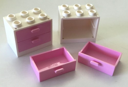 *NEW* 4 Sets Lego WHITE Container CUPBOARD 2x3x2 w BRIGHT PINK DRAWERS ...