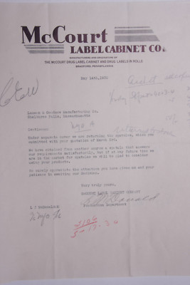 1930 Lamson Goodnow McCourt Label Cabinet Co Bradford PA Ephemera L928C ...