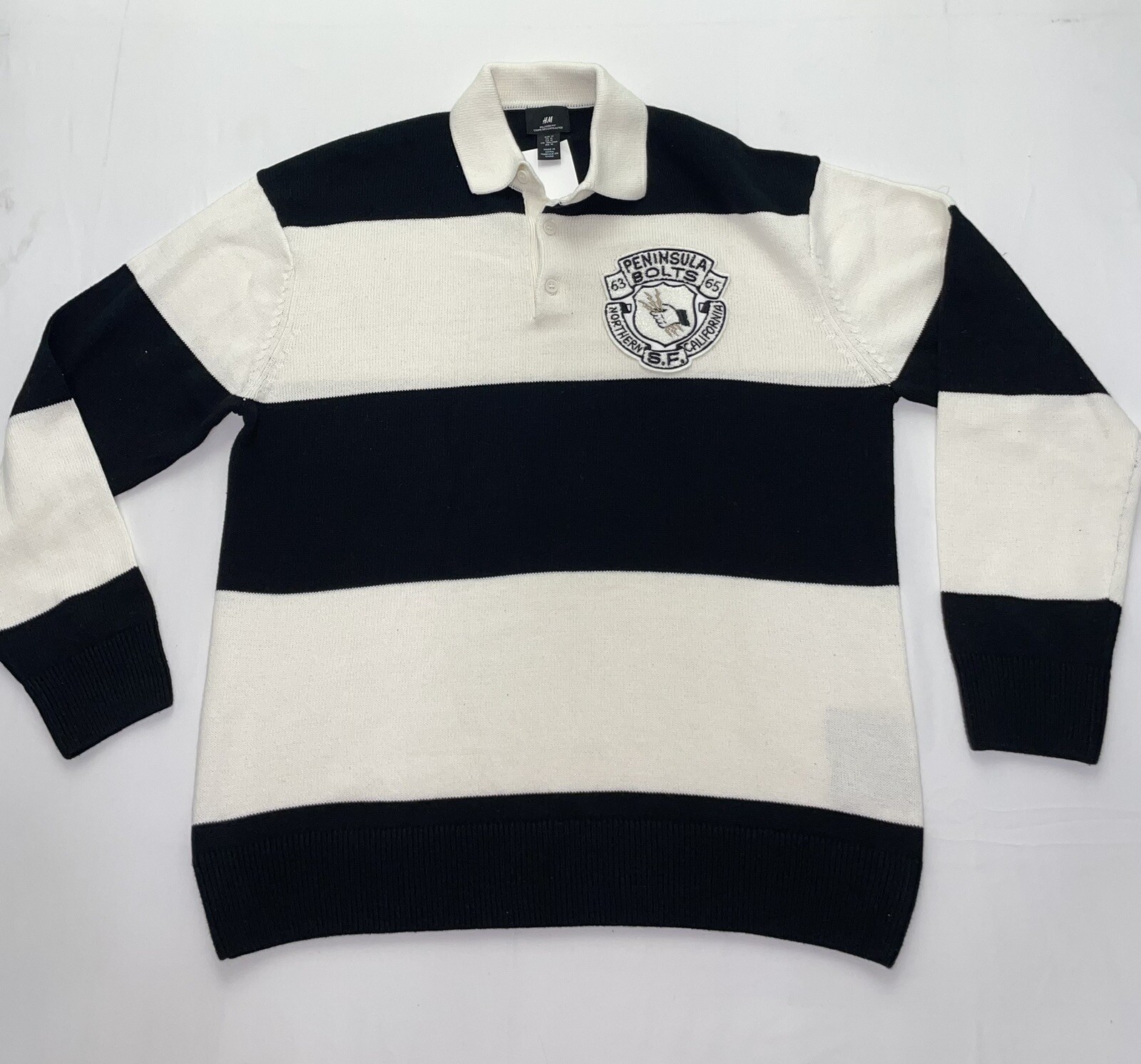 H&M Mens Black/White Collared Rugby Shirt Size Medium | eBay