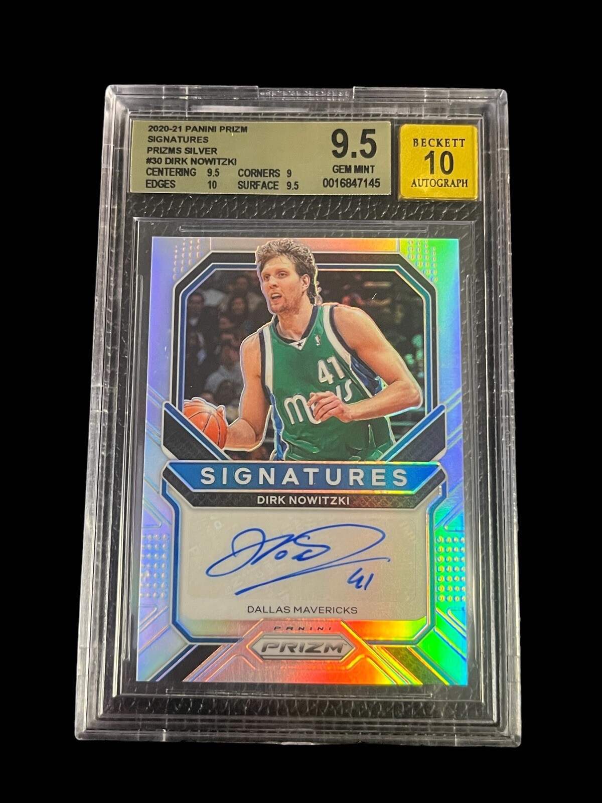 Dirk Nowitzki 2020-22 Prizm Signatures AUTO Panini Prizm BGS 9.5 Auto ...