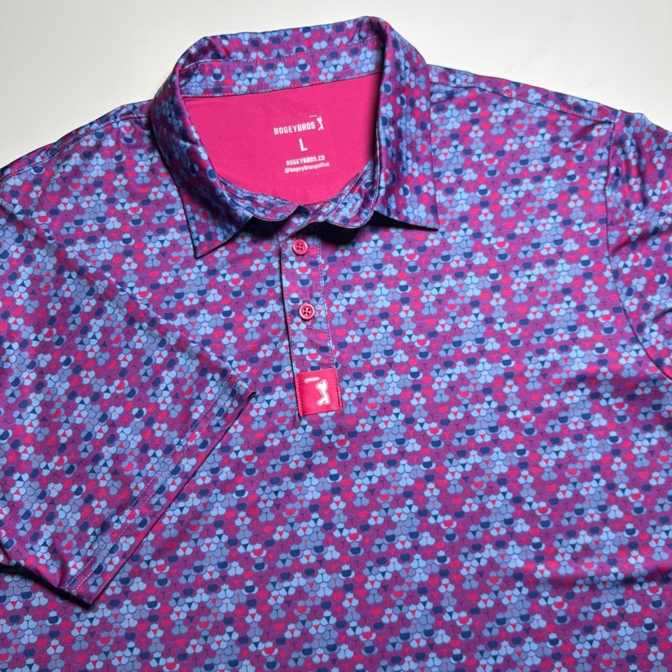 Bogey Bros Golf Polo Whale Tail Bikini Print Shirt Mens L Pink Blue ...