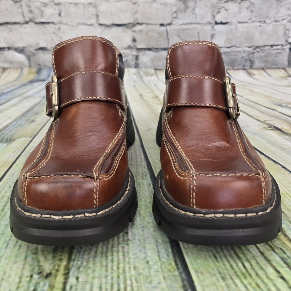 GBX Men’s 7.5 Brown Leather Monk Strap Shoes Y2K Grunge Chunky Platform ...