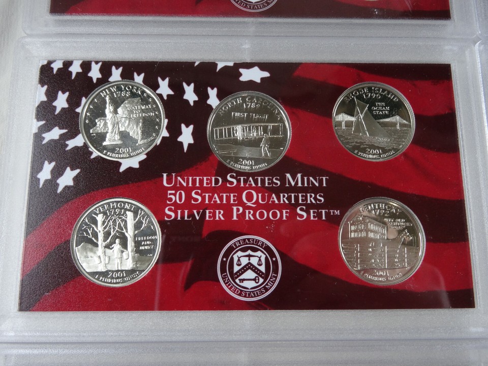 1999-2009 Statehood Quarter Silver Proof Sets 56 US Mint Coins 25C in ...