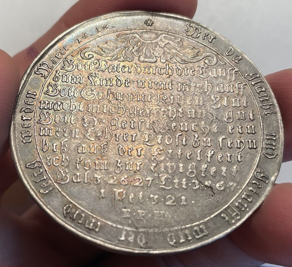 BAPTISMAL TALER THALER 1700s SILVER GERMAN STATE HARZ Baptism MEDAL ...