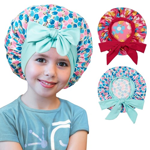 2 PCS Kids Bonnets for Girls Silk Bonnet for Kids Satin Silk Hair ...