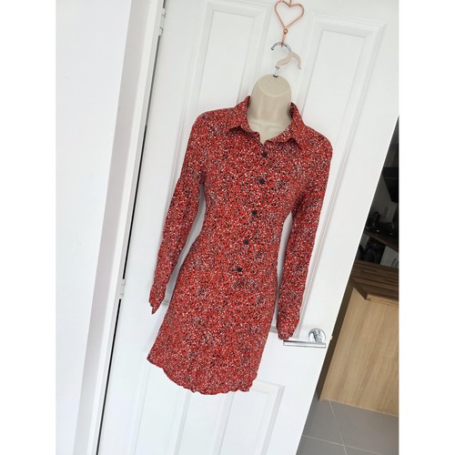 Primark Red Floral Long Sleeve knee length Shirt Dress - Size 12 | eBay
