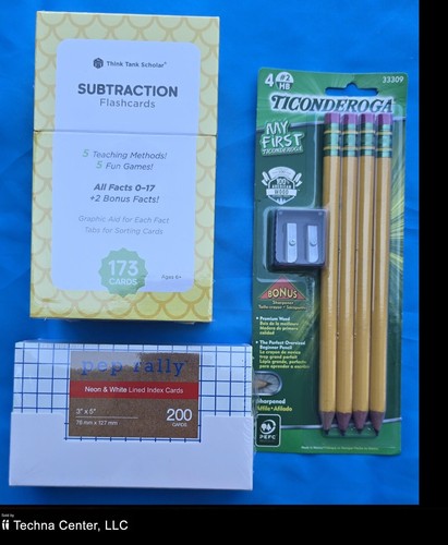 Subtraction Flash Cards, #2 Pencils, & Index Cards | eBay