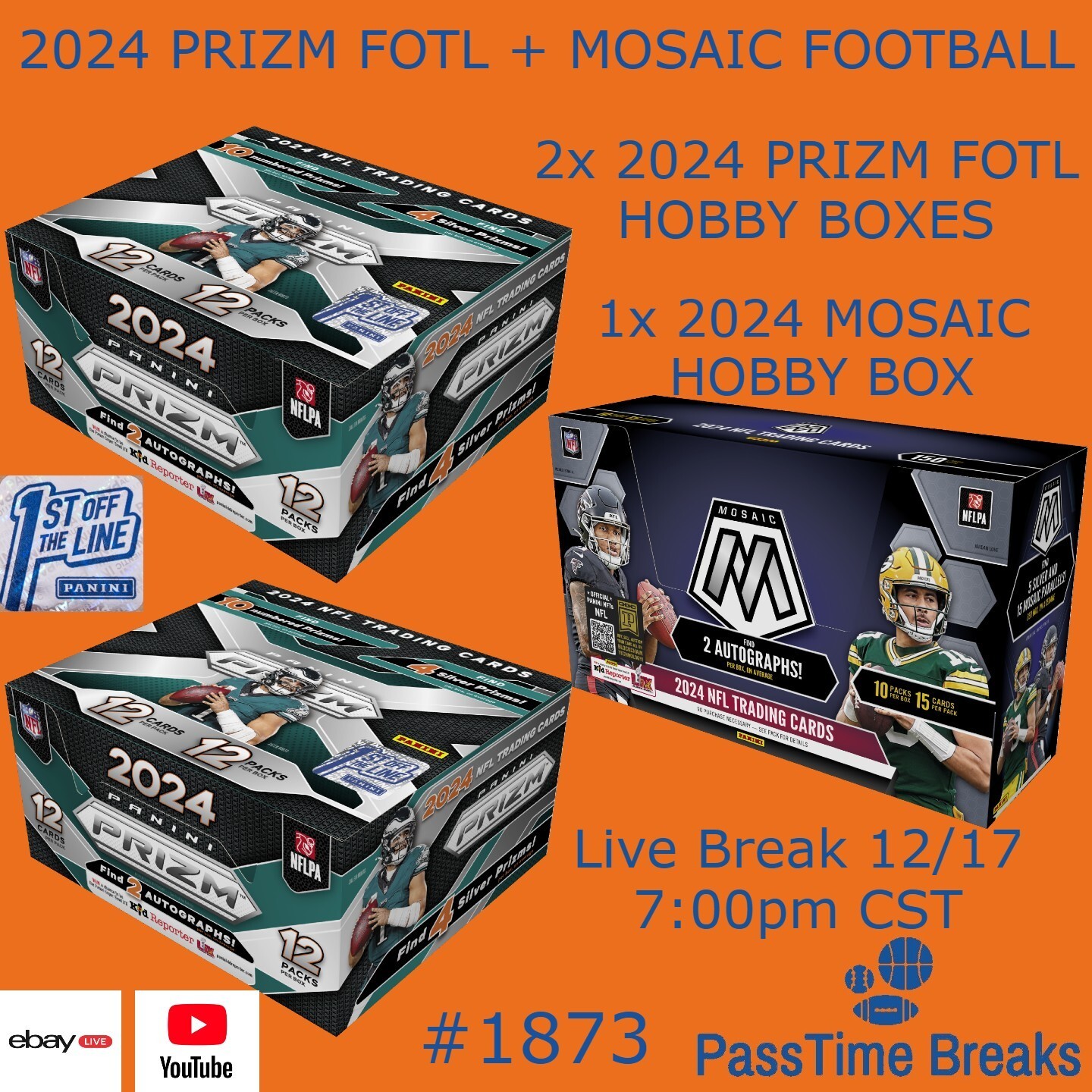 HOUSTON TEXANS 2024 PRIZM FOTL FOOTBALL + MOSAIC - 3 Box Hobby Mix ...