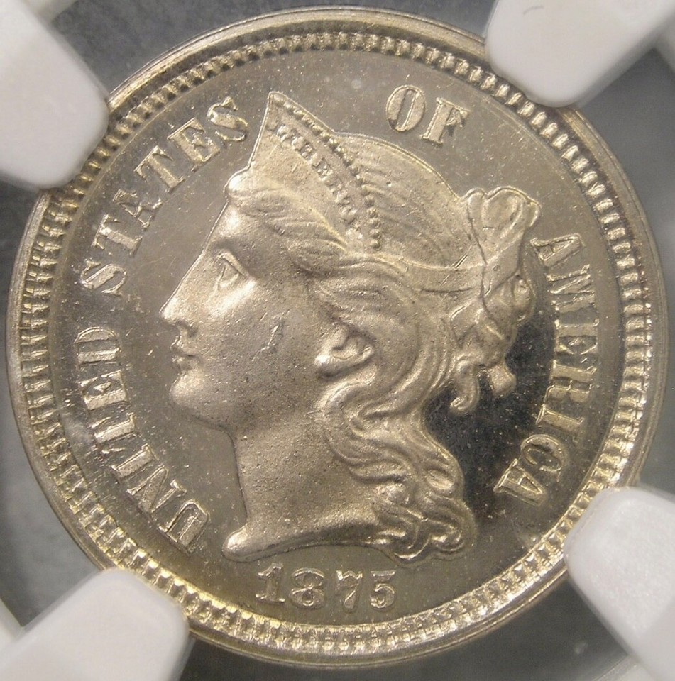 1875 THREE CENT NICKEL AMAZING UNIQUE FINEST KNOWN POP 1/0—NGC PF 67 ...