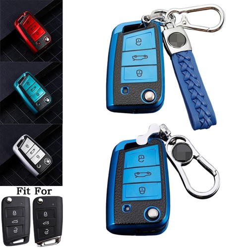 TPU Leather Smart Remote Car Flip Key Fob Case Cover For VW Golf MK7 ...