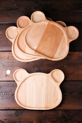Set 4 Wooden Bear Shaped Plates Natural Wooden Bear Plate Serving Tray ...